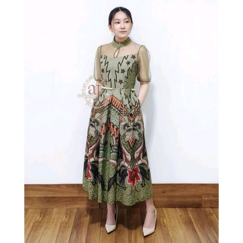 Jual [BACA DULU DESKRIPSI!] Melissa army sage green dress BATIK pesta ...