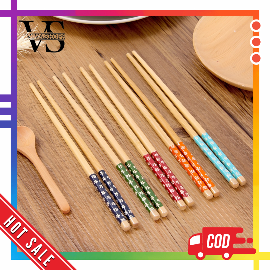 Jual Sumpit Bambu Warna per pasang / Sumpit Kayu Motif Warna Bunga ...