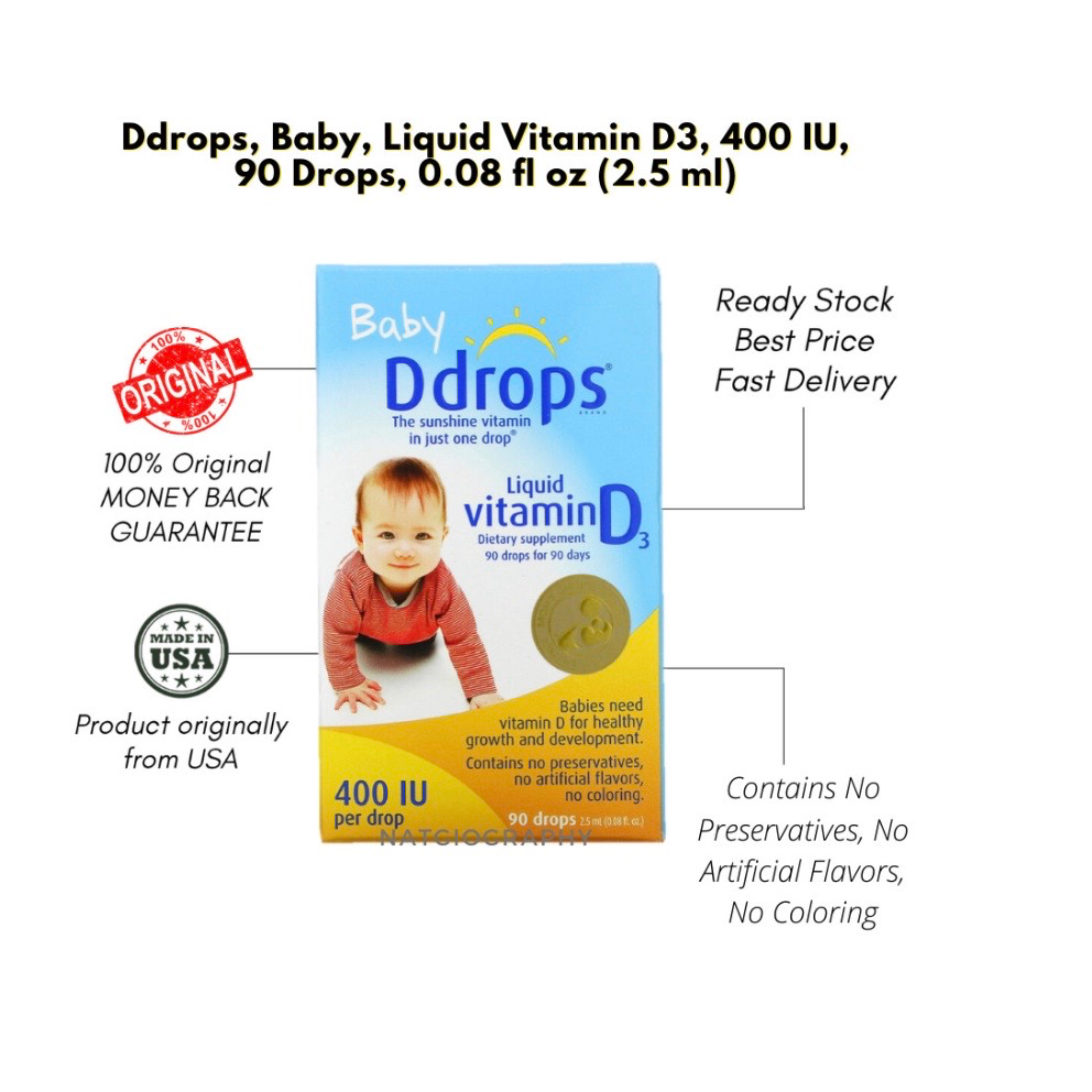Jual Ddrops Baby Liquid Vitamin D3 400 IU 90 Drops 2.5 ml | Shopee Indonesia