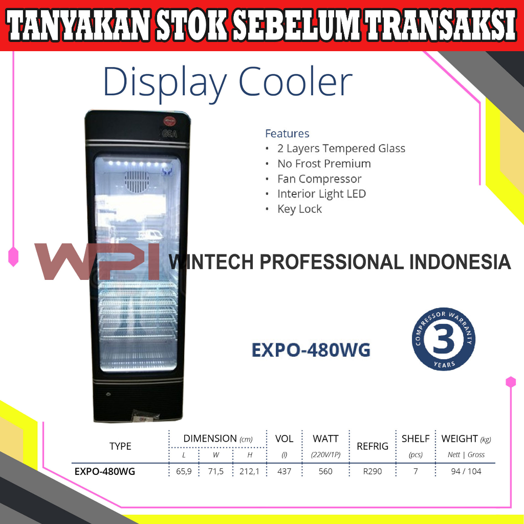 Jual Gea EXPO-480WG Showcase 1 Pintu - Display Cooler - Lemari Kaca ...