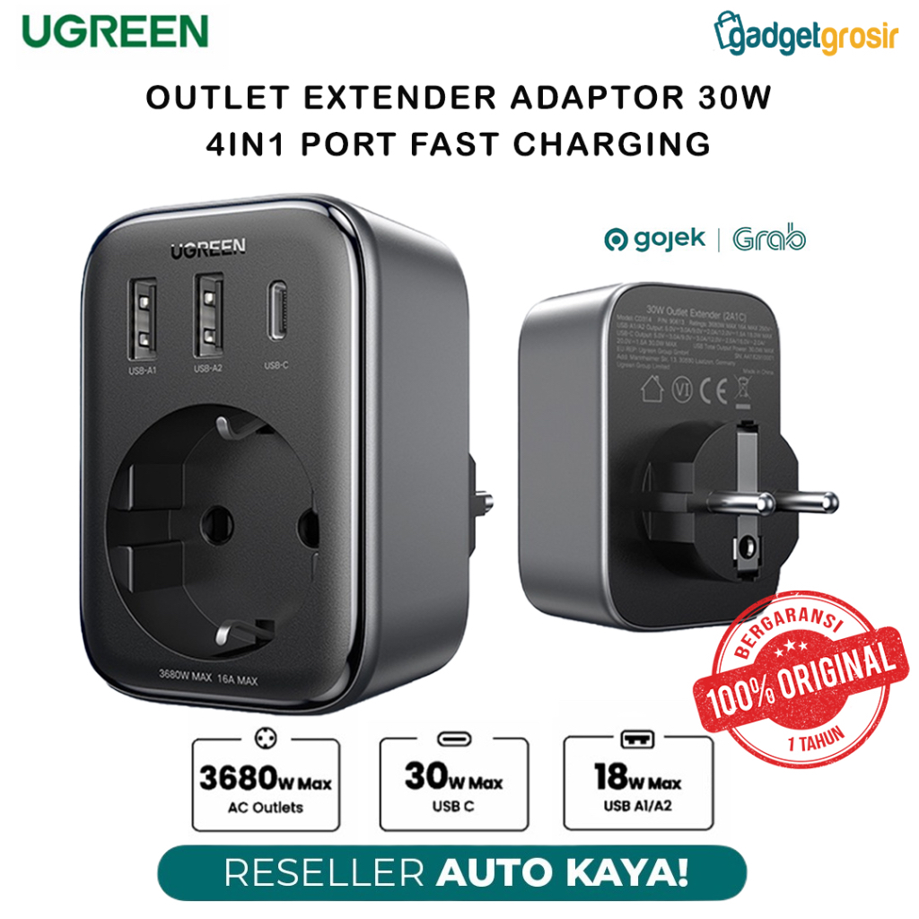 Jual Ugreen Adaptor 30W 4in1 Fast Charging Outlet Extender 3 Port Dual ...
