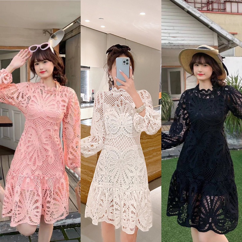 Jual D1338 TRIVA KOREAN STYLE VINTAGE CROCHET BROCADE MINI DRESS SIMPLE ...