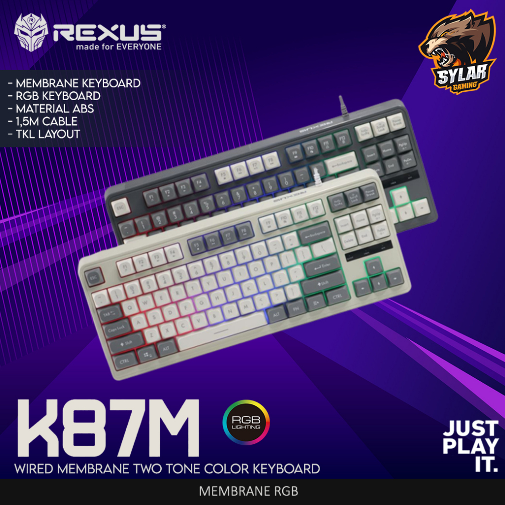 Jual Rexus K87M / K87-M TKL Wired Membrane Gaming Keyboard Two Tone ...