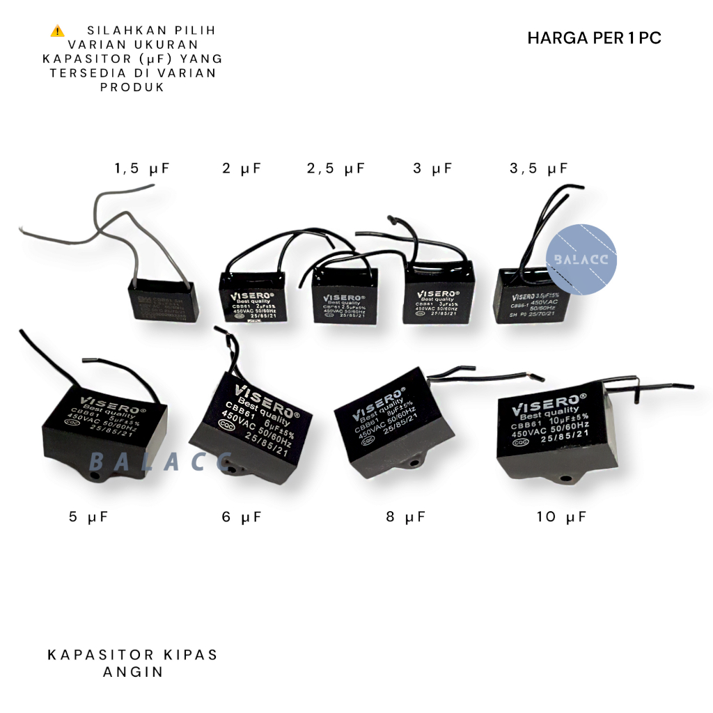 Jual Kapasitor Kipas Angin Visero CBB61 1.5UF 2UF 2.5UF 3UF 3.5UF 5UF 6UF 8UF 10UF 450V | Shopee ...