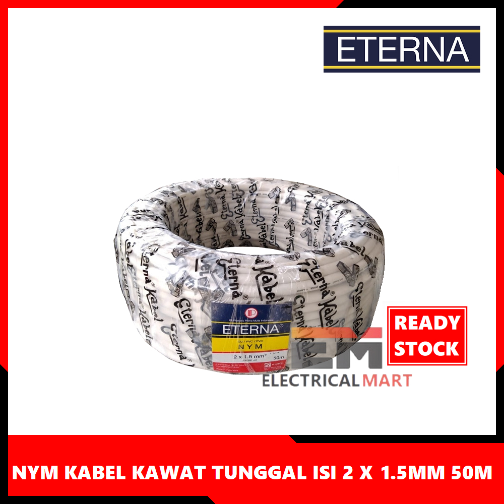 Jual Kabel Kawat isi 2 Eterna NYM 2 x 1.5mm 50M Engkel Tunggal 1,5 1.5 ...