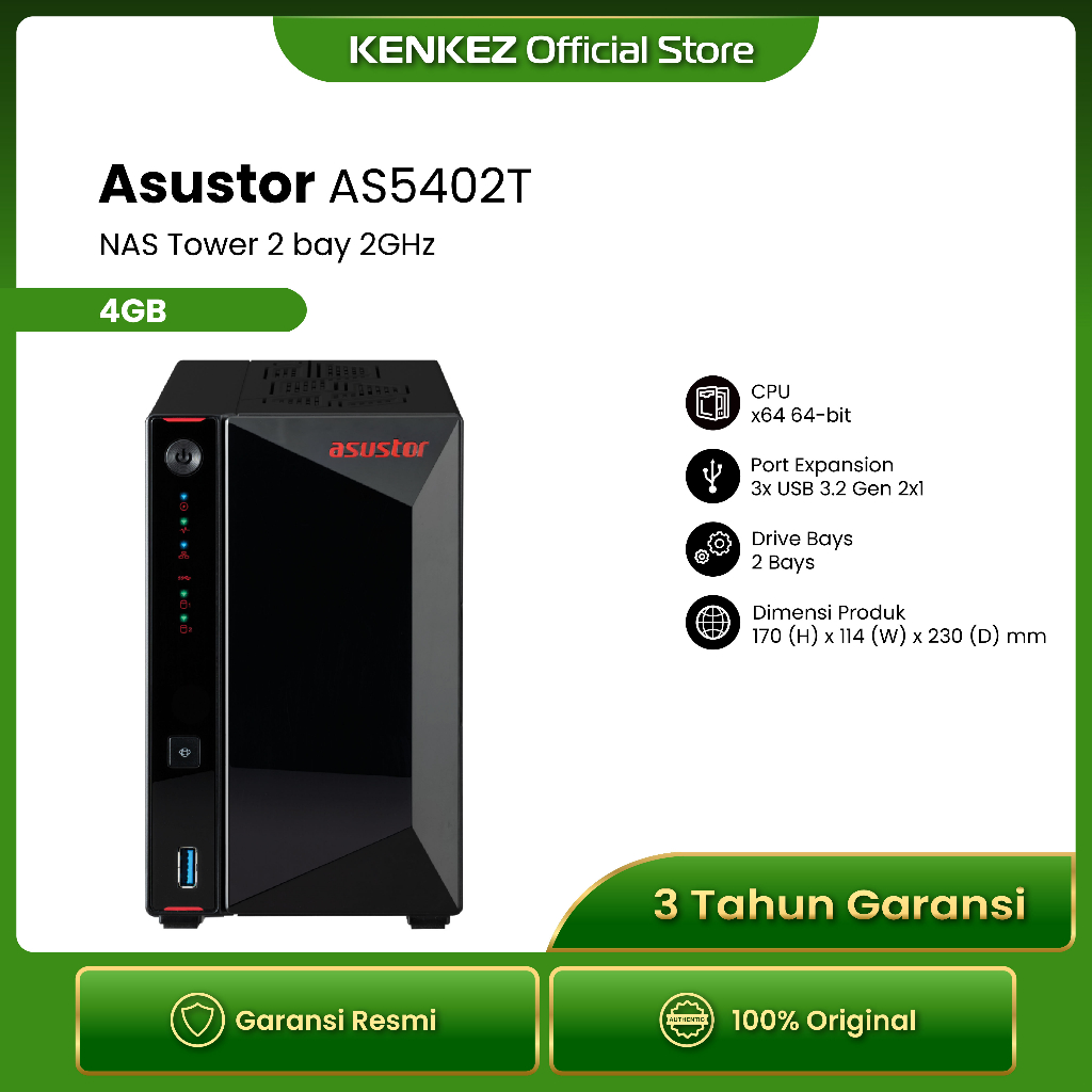 Jual Asustor AS5402T NAS Tower 2 bay 2GHz / 4GB Server Storage | Shopee ...