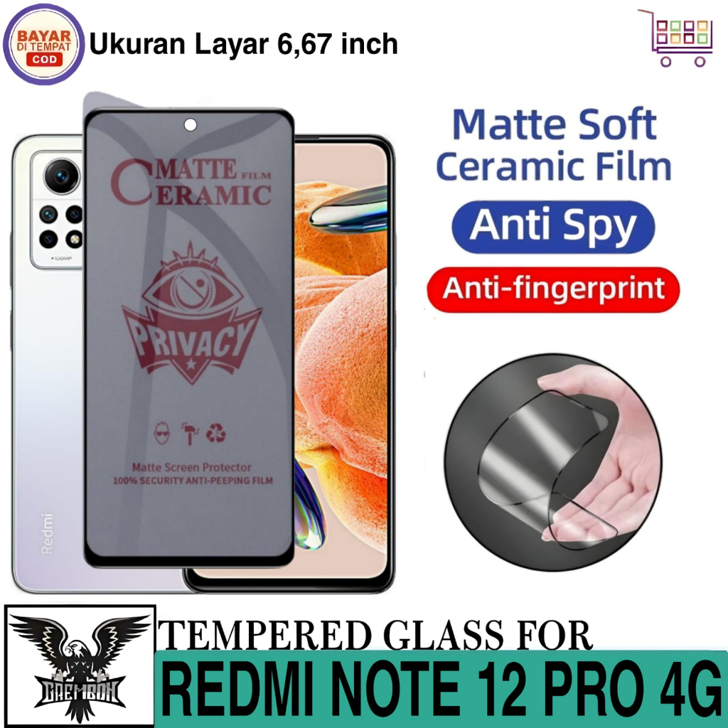 Jual ANTI GORES CERAMIC XIAOMI REDMI NOTE 12 PRO 4G MATTE ANTI SPY PRIVACY FULL COVER | Shopee ...