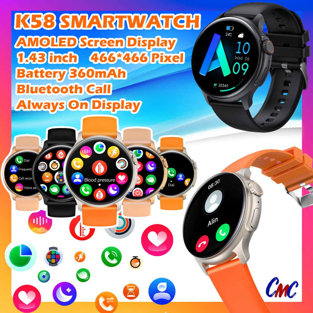 Jual K58 Smartwatch Ultra AMOLED Always On Display 1.43inch Jam Pria Wanita | Shopee Indonesia