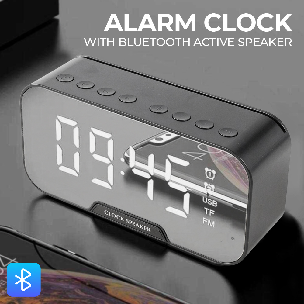 Jual Jam Alarm Clock with Bluetooth Active Speaker TF AUX FM - Black ...