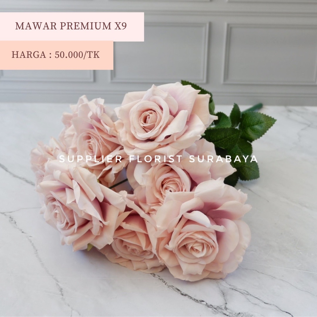 Jual [9 KEPALA] BUNGA PALSU MAWAR PREMIUM CABANG 9 ARTIFICIAL FLOWER ...