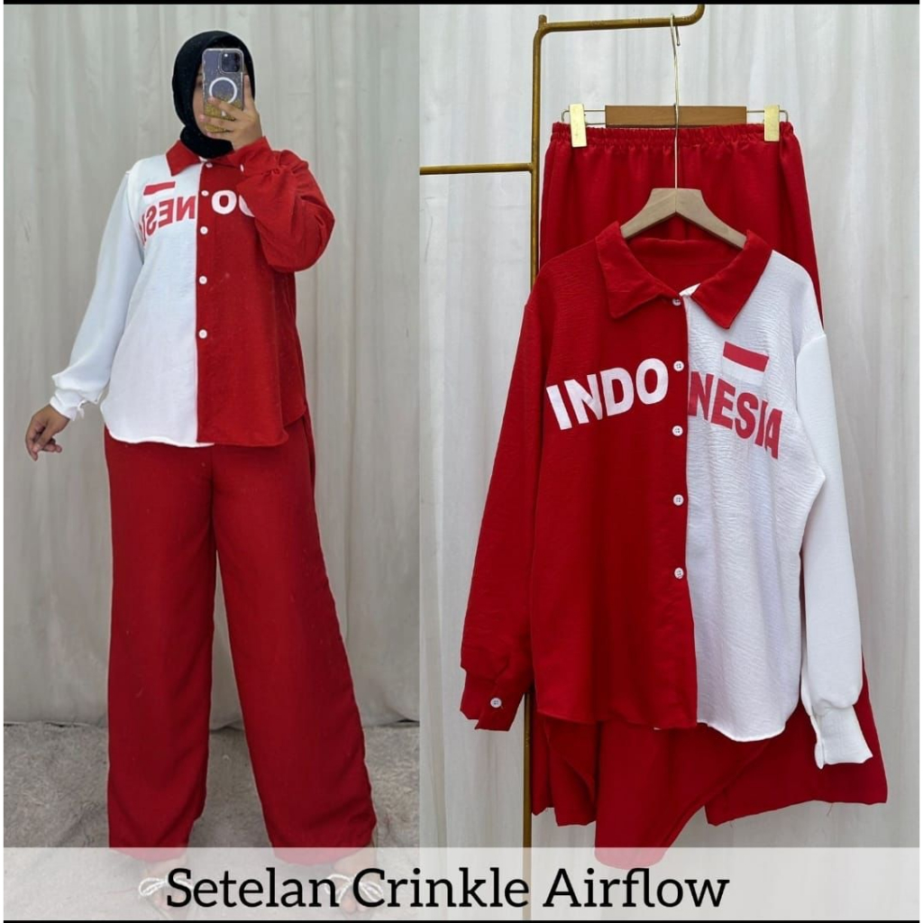 Jual PAKAIAN WANITA HUT RI EDITION SETELAN MERAH PUTIH WANITA ONE SET ...