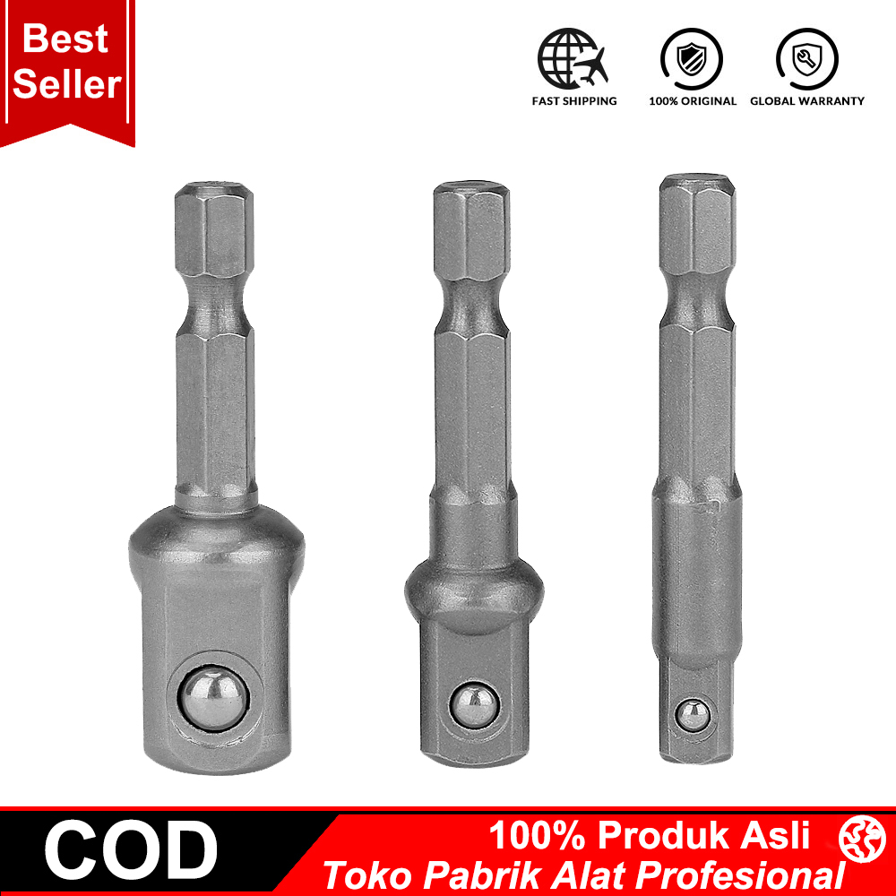 Jual Adaptor Soket Listrik, 3 Buah Hex Shank 1/4 3/8 1/2 Drive Obeng ...