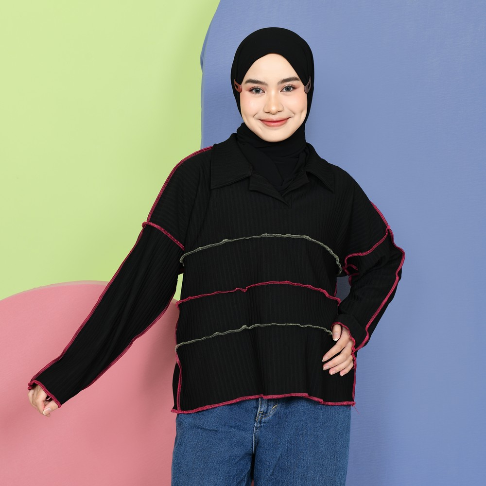 Jual Mybamus Yuna Playfull Knit Tops – Atasan Muslim Wanita – Blus Knit ...