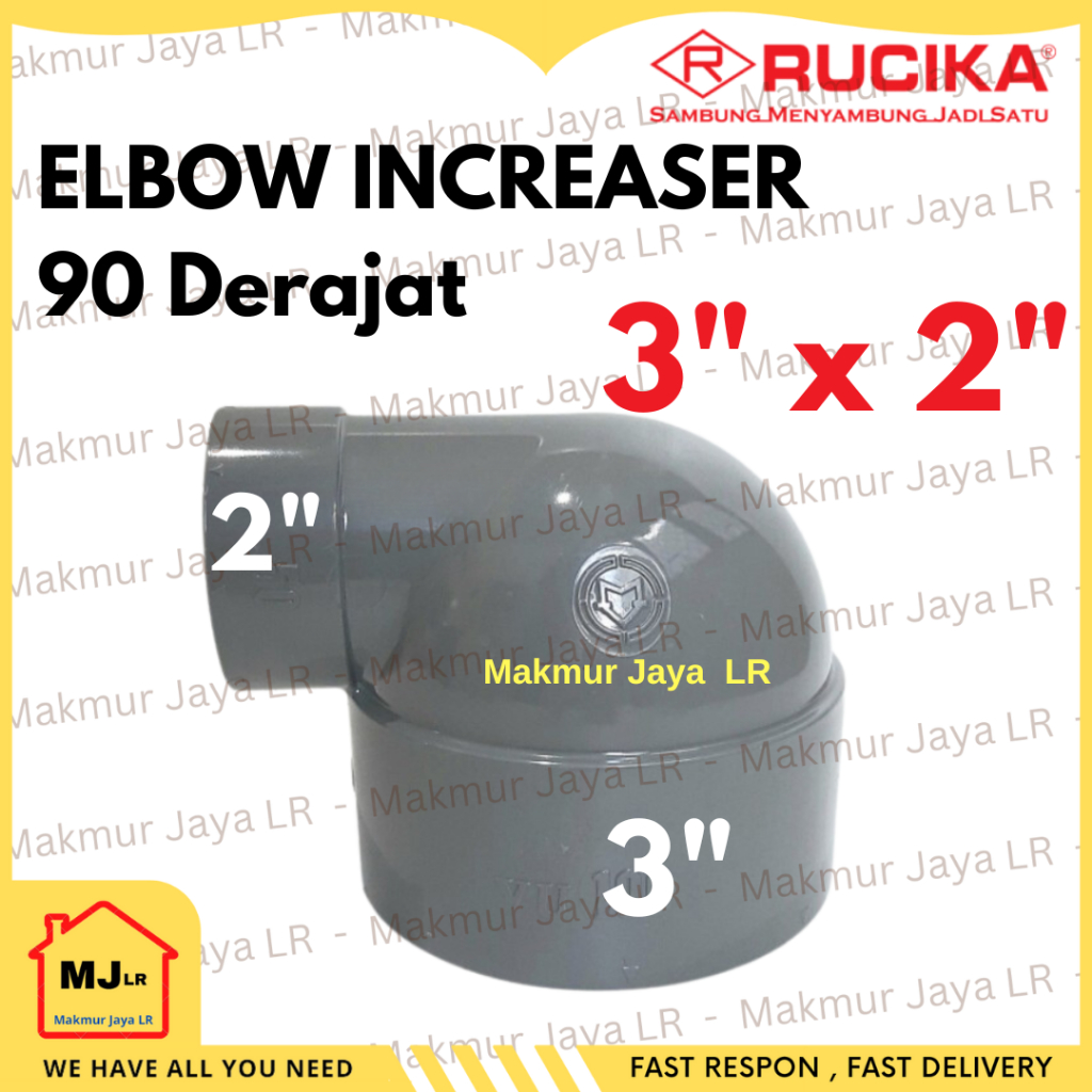 Jual Reducer Knee 3" x 2" 90 derajat D RUCIKA Reducing Elbow Increaser 3 x 2 inch Keni L PVC 3x2 ...