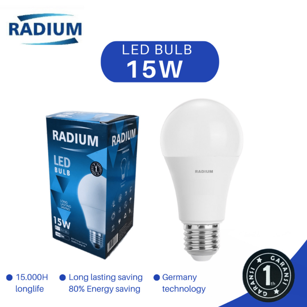 Jual RADIUM LED BULB 15W 6500K (PUTIH) GERMANY TECHNOLOGY | Shopee ...