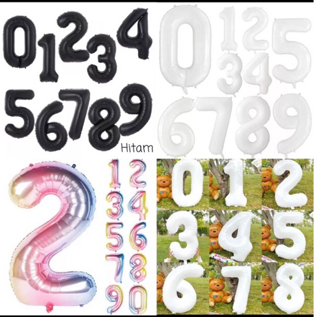 Jual Balon Angka 100cm 100 cm Jumbo Hitam Putih Rainbow Pelangi ...