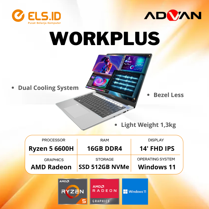 Jual Advan Workplus Ryzen 5 6600H 16GB SSD 512GB 14" W11 | Shopee Indonesia