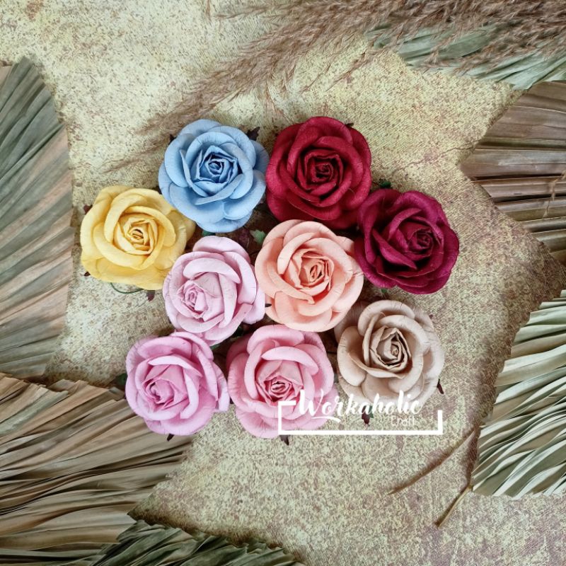 Jual Bunga Kertas Mulberry Paper Mawar Besar Scrapbook Bahan Mahar Ring ...