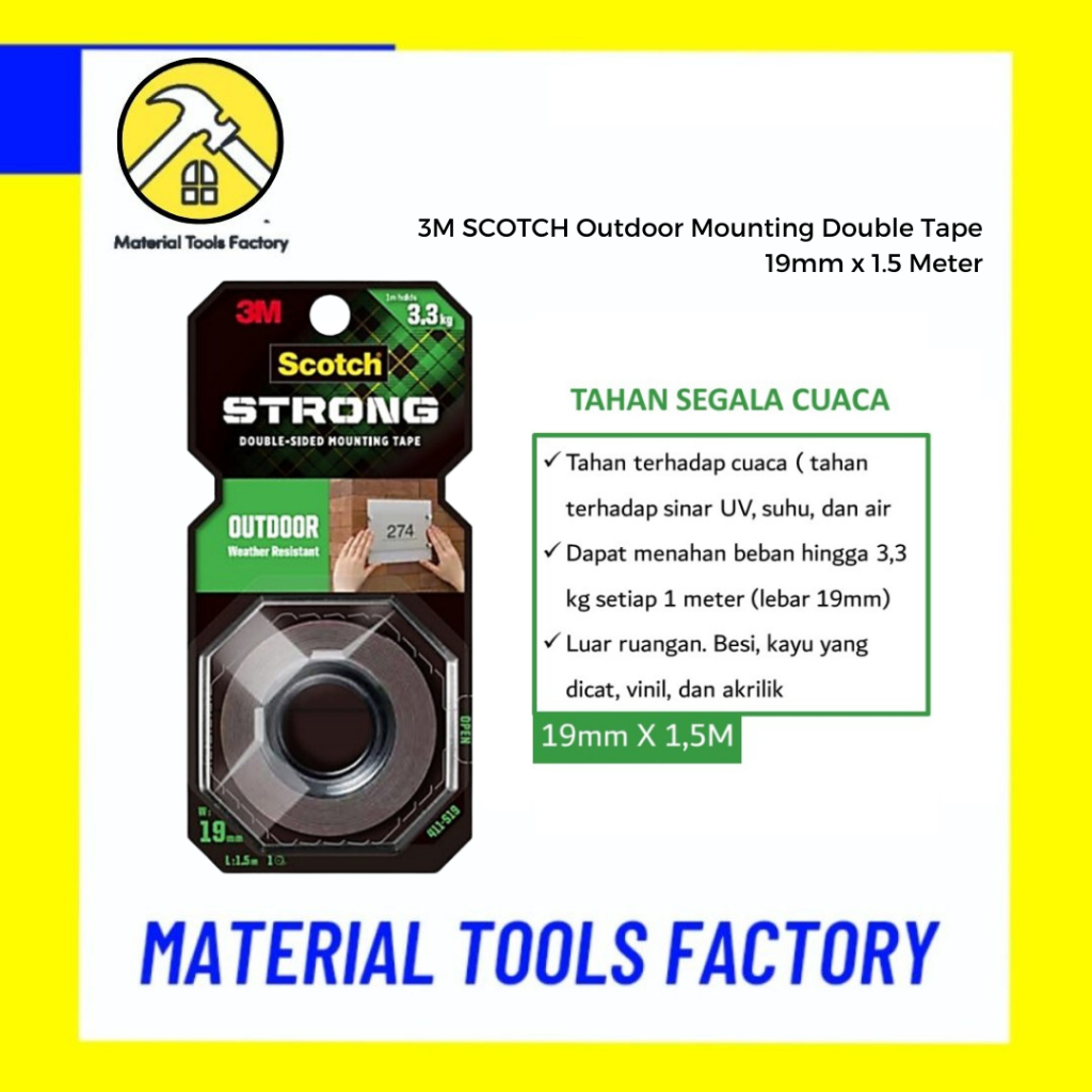 Jual 3M SCOTCH Outdoor Mounting Double Tape 19mm x 1.5 Meter - PEREKAT ...