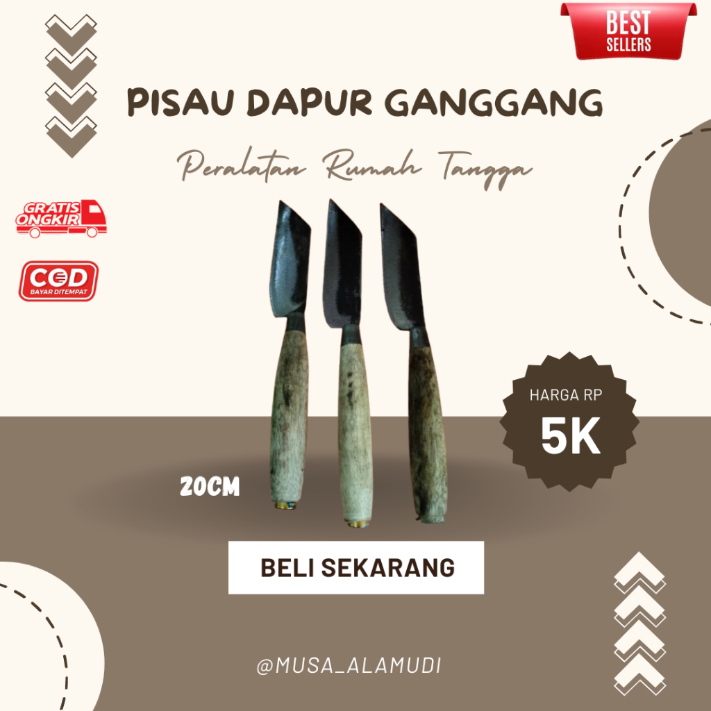Jual Pisau Dapur Baja Ganggang Kayu Panjang 20cm Tajam | Shopee Indonesia