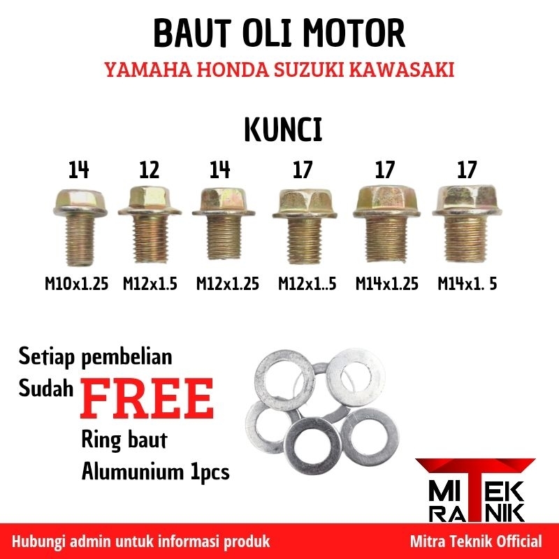 Jual Baut Oli Motor Baut Oli Oversize M10 M12 M14 Free Ring | Shopee ...