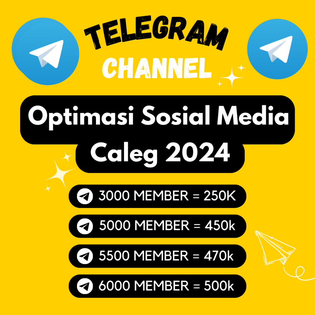 Jual Optimasi sosial media caleg 2024 - Telegram (3000-6000 member) | Shopee Indonesia