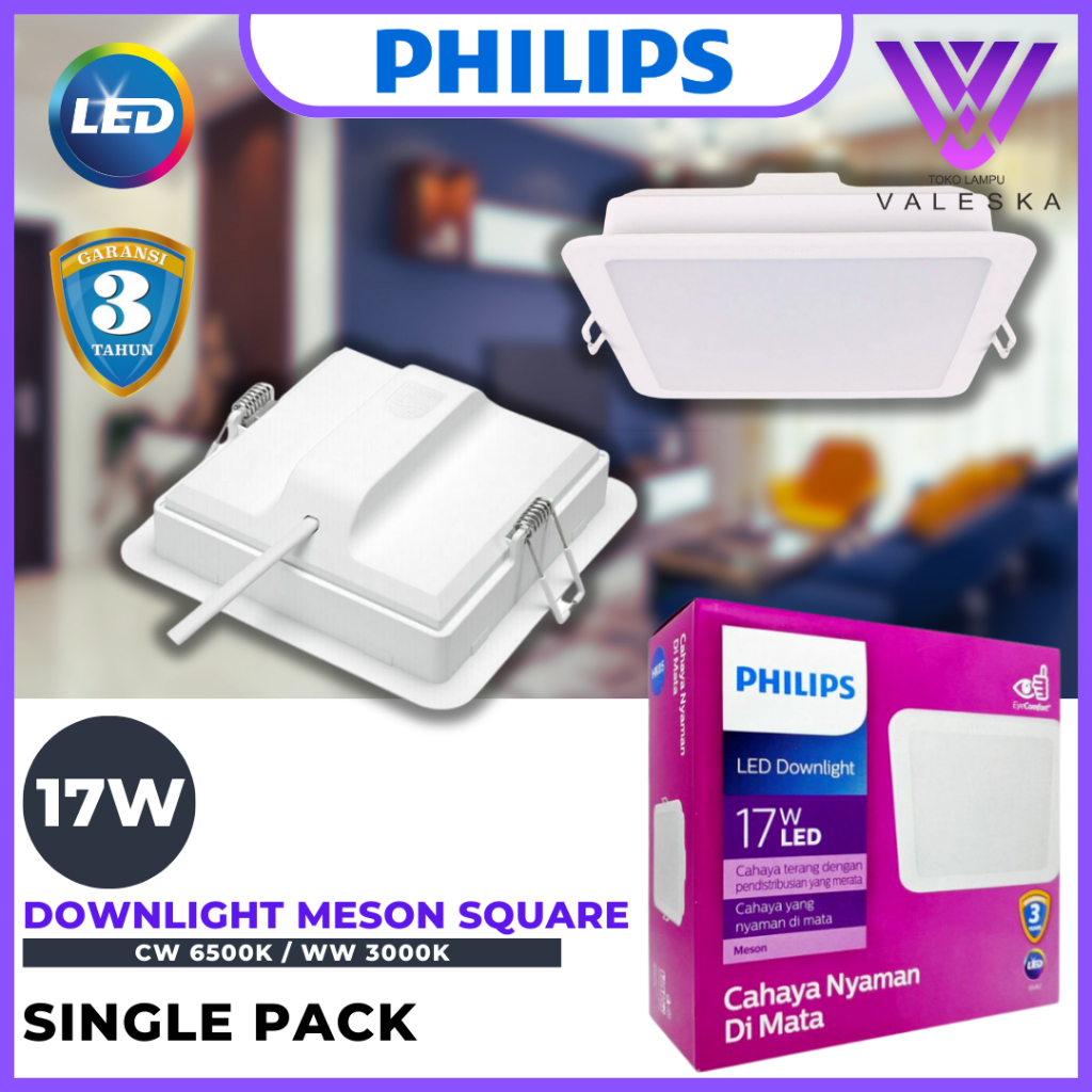 Jual Philips Downlight LED Meson Persegi 17Watt 17W 59467 Putih Kuning ...