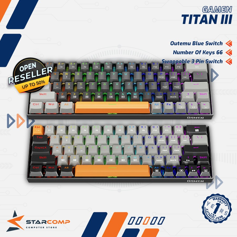 Jual Gamen TITAN III Keyboard Mechanical Gaming Wired RGB Switch Blue ...