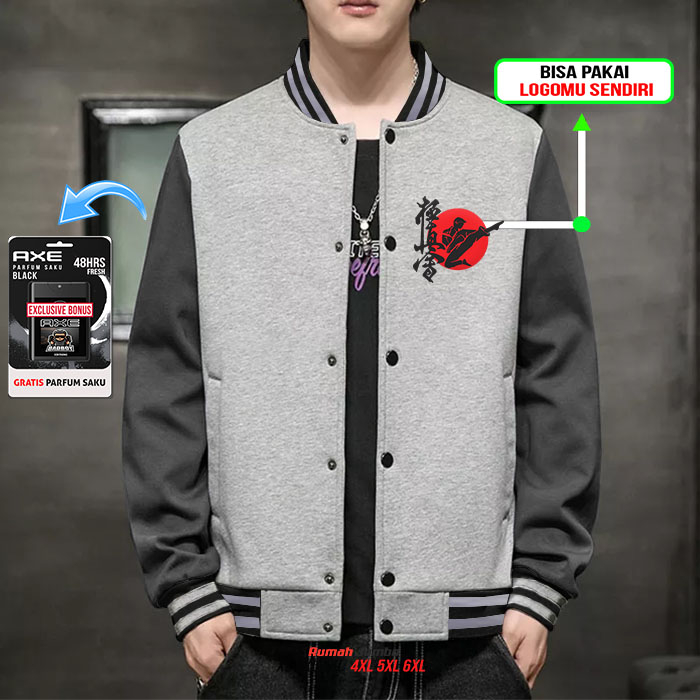 Jual Jaket Varsity Kancing Abu Muda Abu Tua Karate Oversize (M - 6XL ...