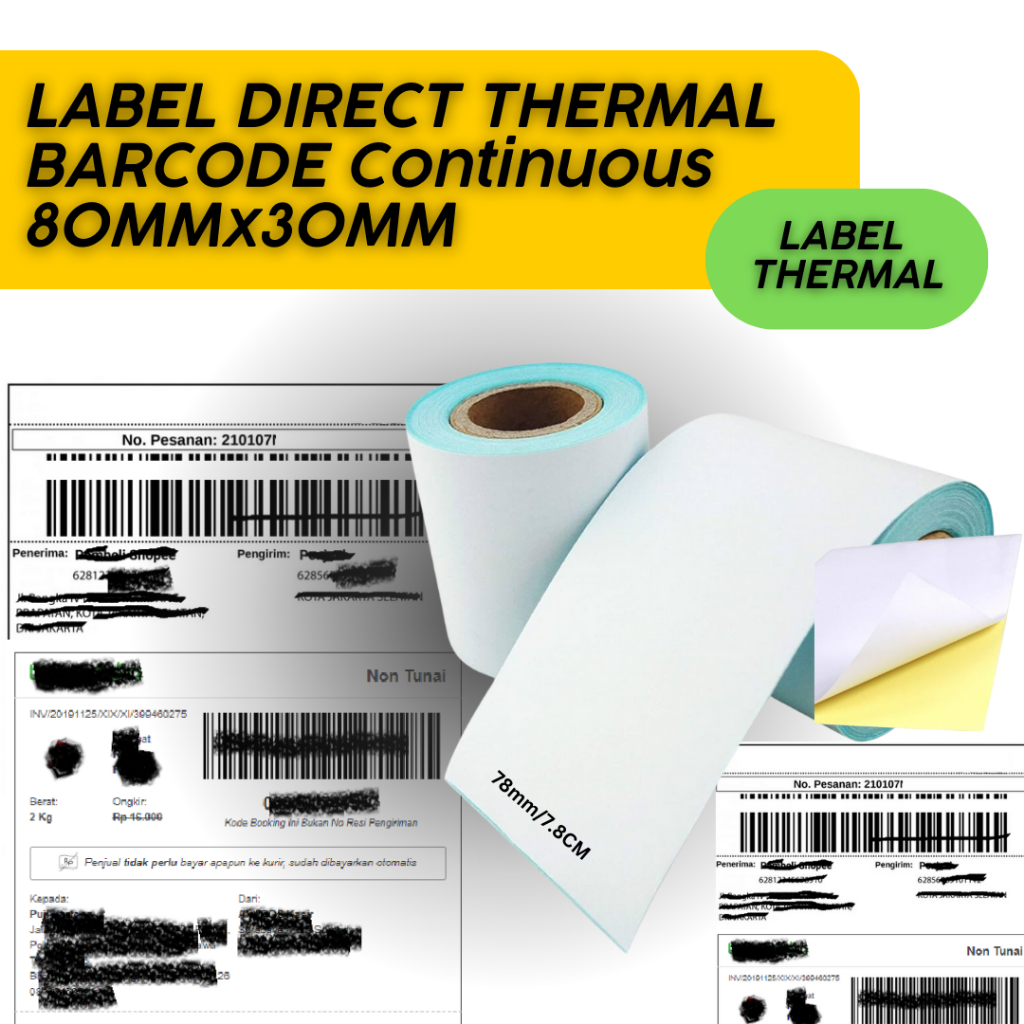 Jual Kertas label barcode thermal continuous 80x30mm (5meter) | Shopee ...