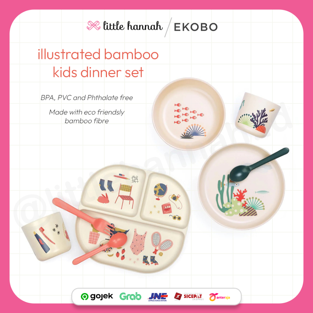 Jual EKOBO Illustrated Bamboo Kids Dinner Set / Piring Makan Set Bayi ...