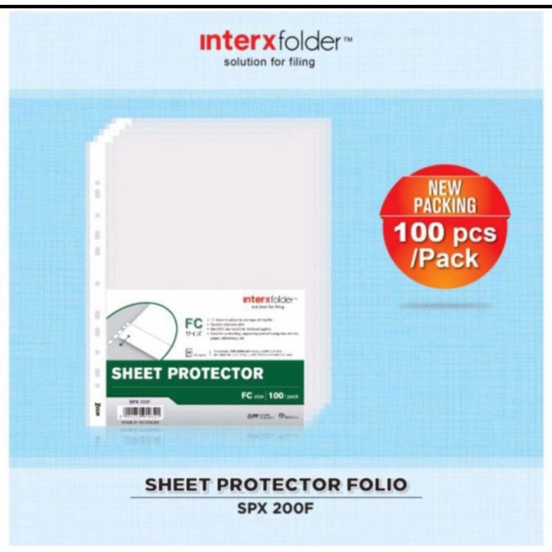 Jual Sheet Protektor Folio Inter X isi 100 lembar / Plastik FC PP ...