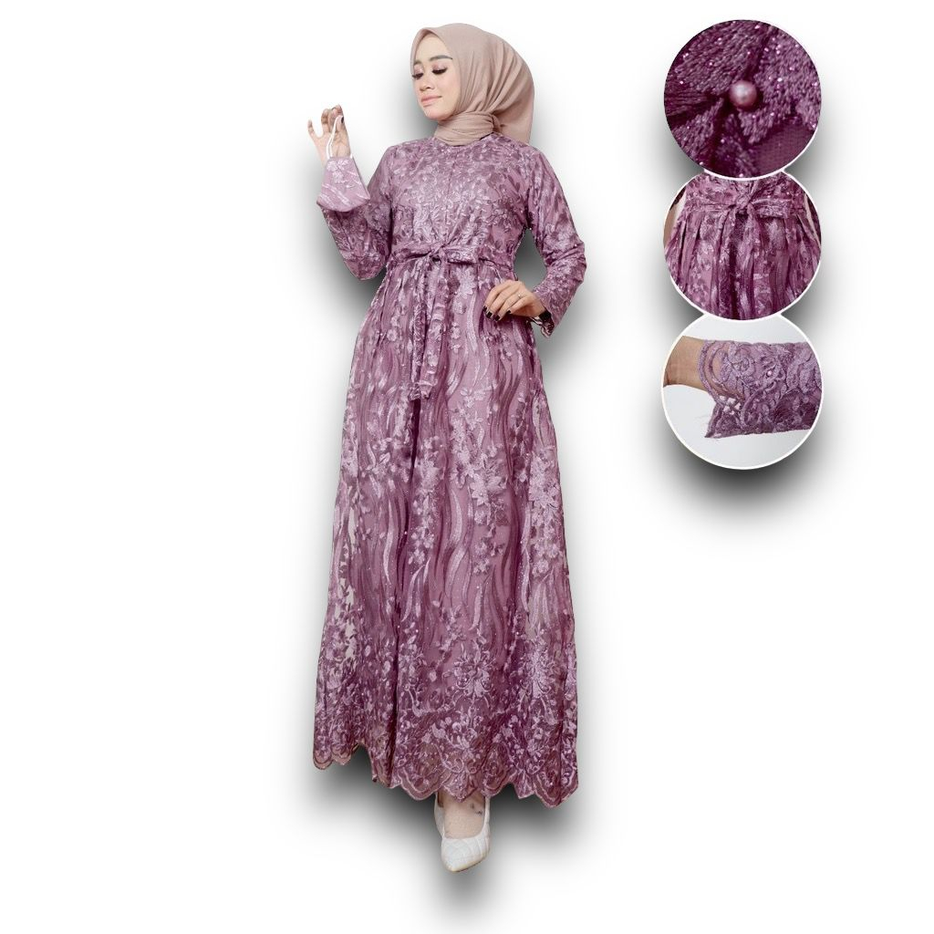 Jual GAMIS BUSUI FULL BRUKAT AMALIA/ KOMBINASI BRUKAT TILE/ BAJU SERAGAM KONDANGAN/ FREE MASKER ...