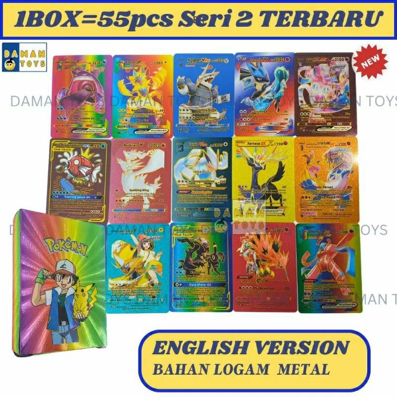 Jual Kartu Pokemon Emas 1 Box 55pcs Asli Bahan Metal Pokemon Gold ...