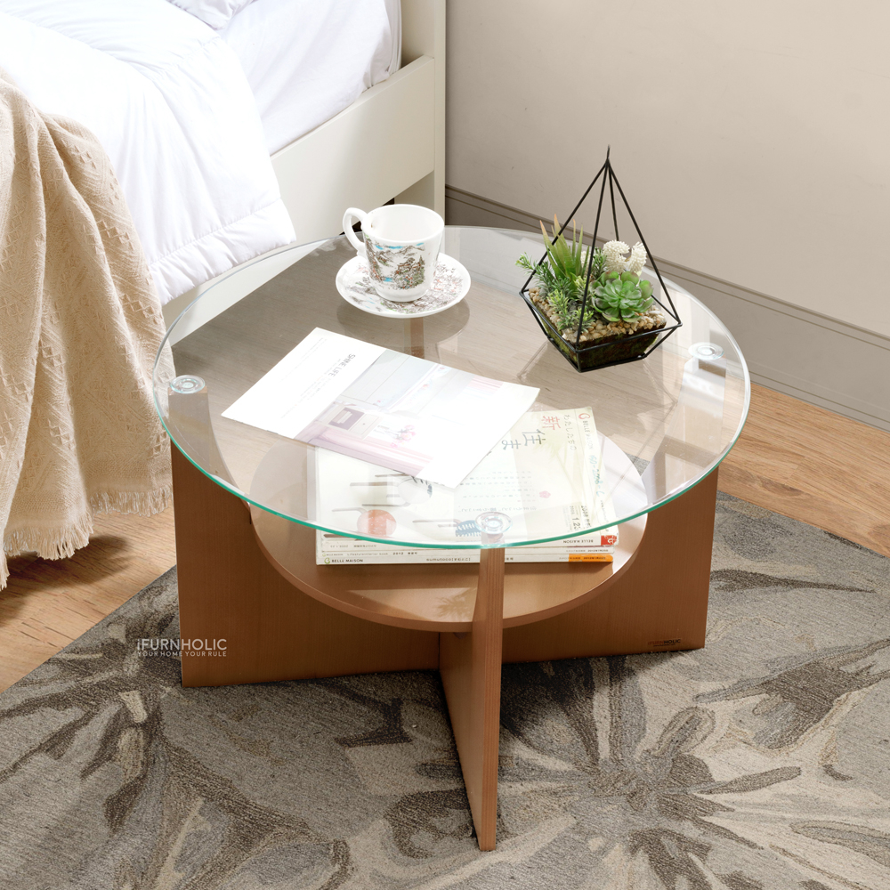 Jual IFURNHOLIC Rachel Coffee Table | Meja Tamu Kaca Bundar Minimalis ...