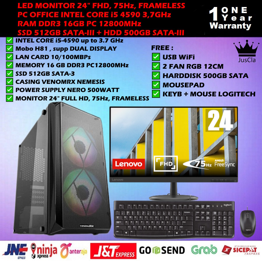 Jual MONITOR 24" + PC KOMPUTER FULLSET INTEL CORE i5-4590 3,7GHz 4Cores ...