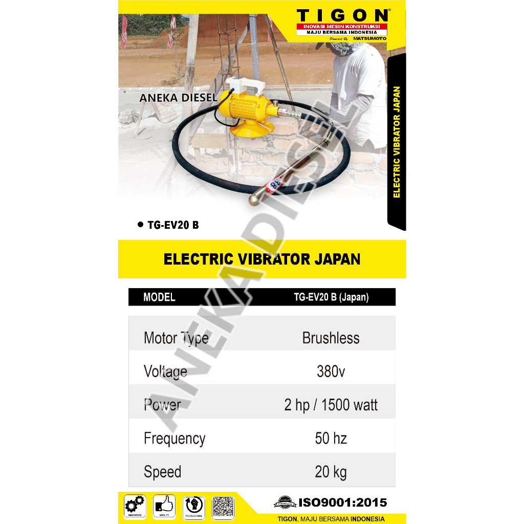 Jual Vibrator Electric TIGON TG EV20B Vibrator Electric Mesin Pemadat Beton Listrik TG EV20B ...