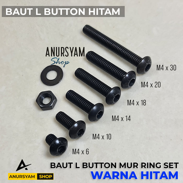Jual [Paket 10 Set] Baut Button L M4 Mur Ring Set | Baut L Button M4 Hitam | Shopee Indonesia