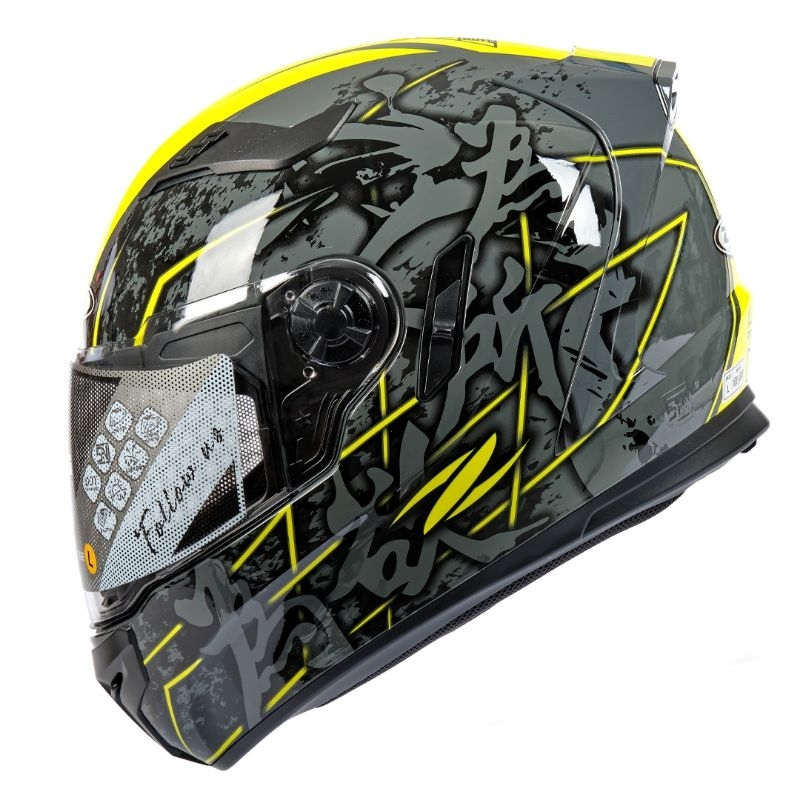 Jual ZEUS ZS 813 GREY AN24 FLUO YEL GLOSSY FULL FACE DOUBLE VISOR ...