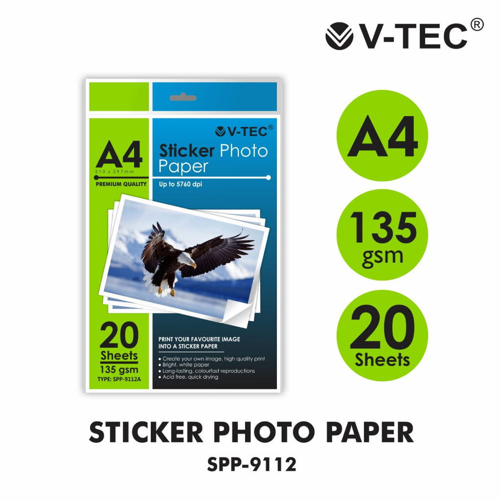 Jual V-TEC Sticker Photo Paper /kertas foto stiker vtec A4 135 gr ...