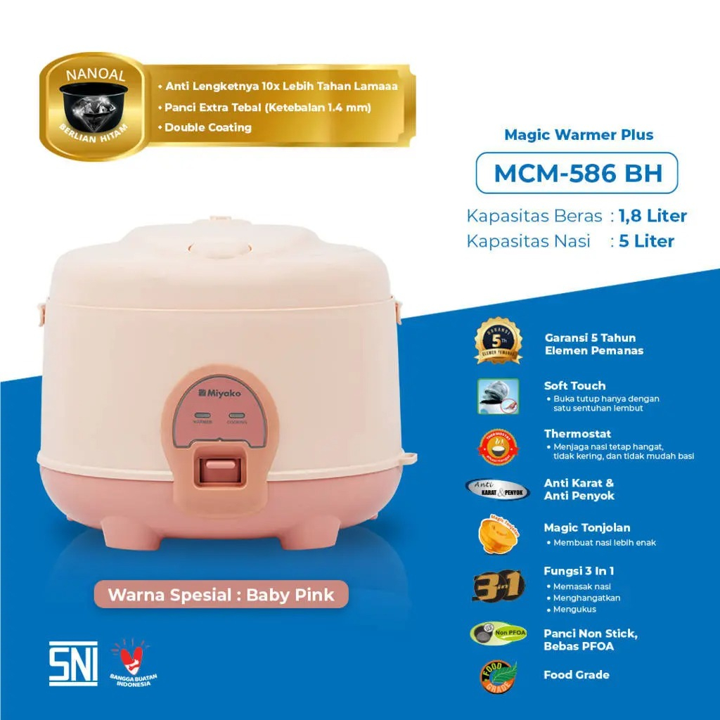 Jual Magic Com Miyako MCM586BH Nanoal Berlian Hitam - Rice Cooker 1.8 ...