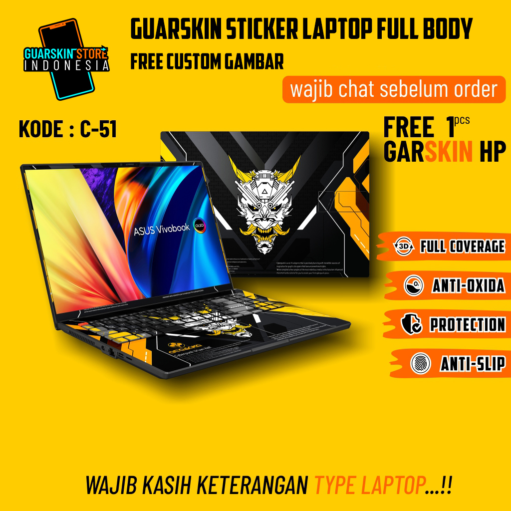 Jual Guarskin Skin Protector Laptop Full Body Bisa Custom Gambar Suka ...