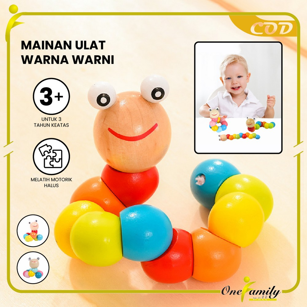 Jual ONE-M331 Mainan Edukasi Anak Ulat Kayu Lucu Warna Warni / Mini ...