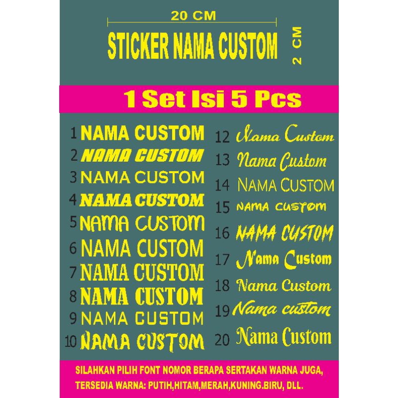 Jual STICKER CUTTING CUSTOM NAMA 1SET ISI 5 pcs | Shopee Indonesia