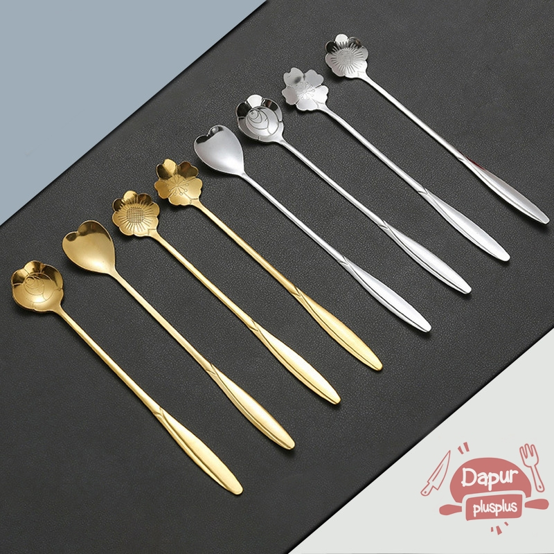 Jual Sendok Emas Motif Bunga Hati Untuk Teh Kopi | Dessert Spoon Love ...