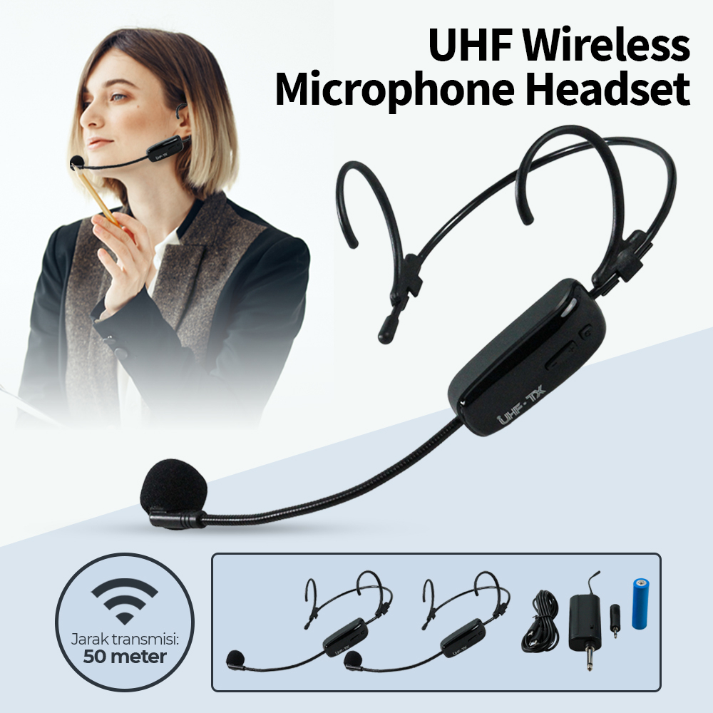 Jual UHF Wireless Microphone Headset Mini Portable Tour Guide - HX-W006 ...