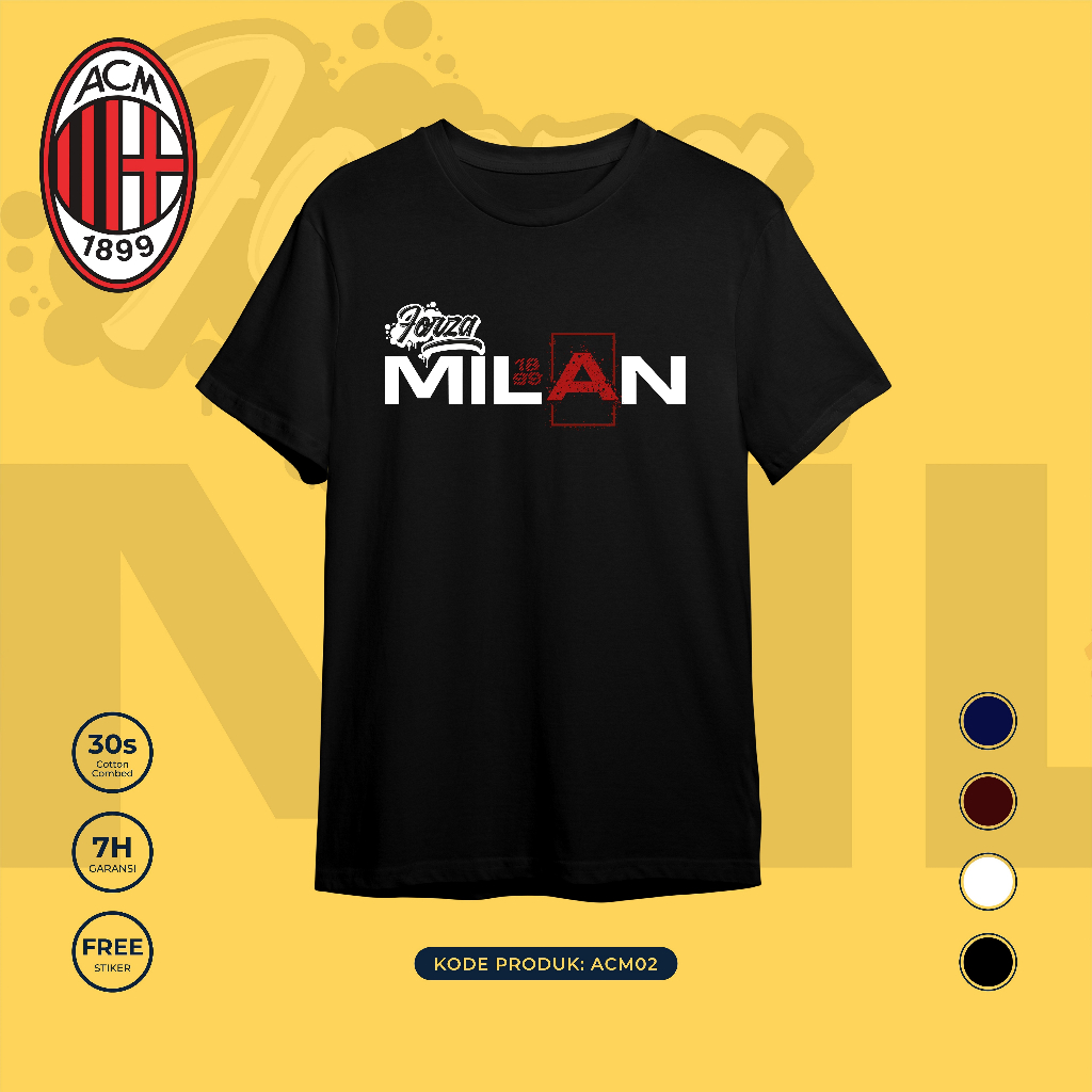 Jual Kaos Ac Milan Bahan Cotton Combed 30s Lengan Pendek Sablon DTF Tersedia Ukuran Dewasa ...