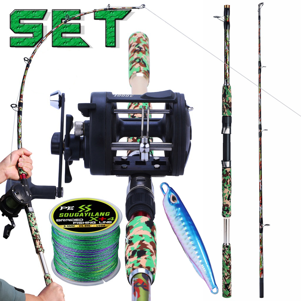 Jual Set Pancing Trolling Reel 3.8:1 Gear Ratio Max Drag 25kg Joran ...