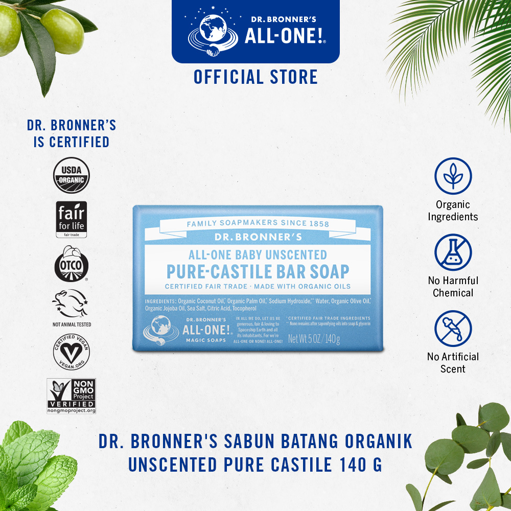 Jual Dr. Bronner's Sabun Batang Organik Unscented Pure Castile 140 g | Shopee Indonesia