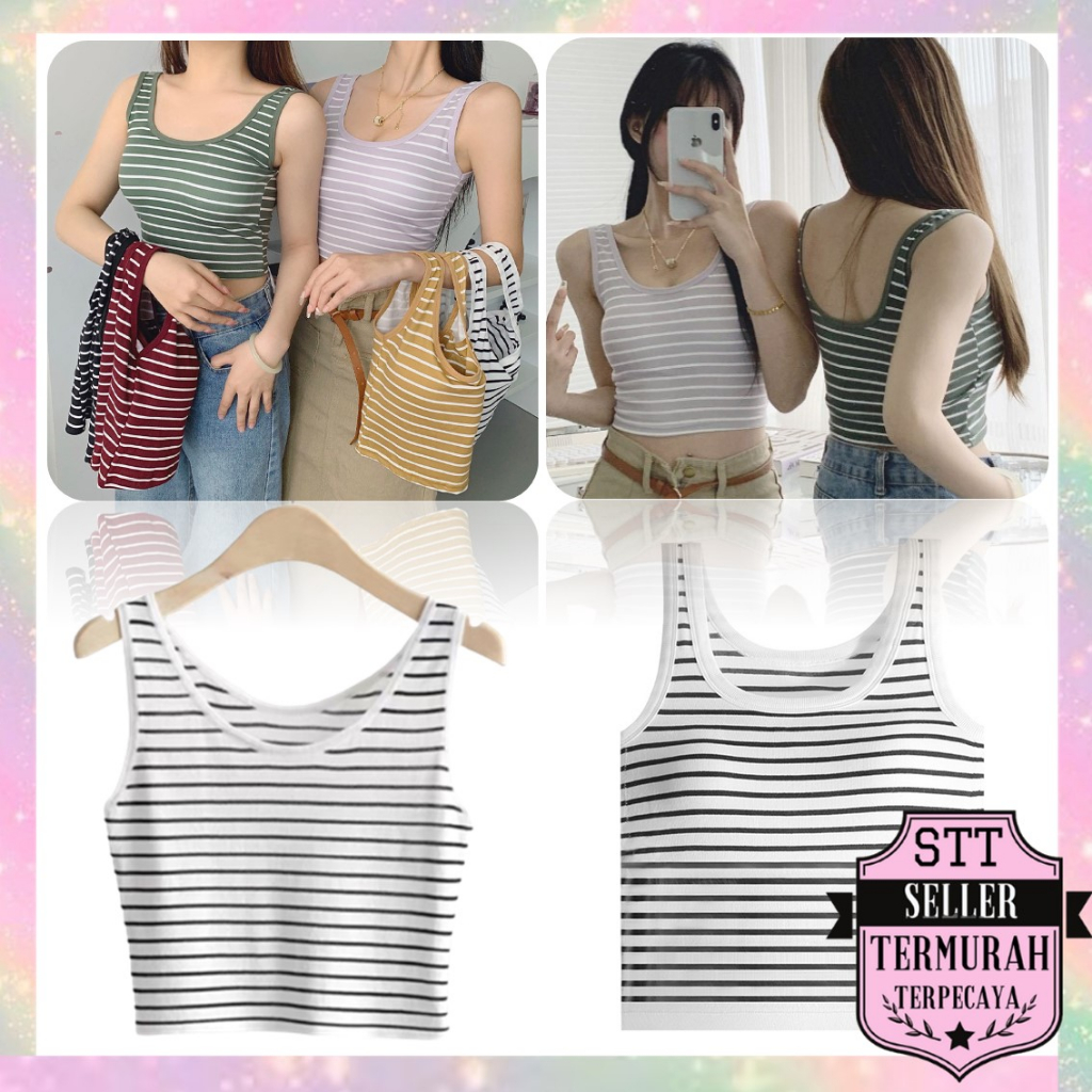 Jual STT Tank Top Wanita 6862 Motif Garis Tanktop Wanita Model Belang Korean Crop Top Singlet ...